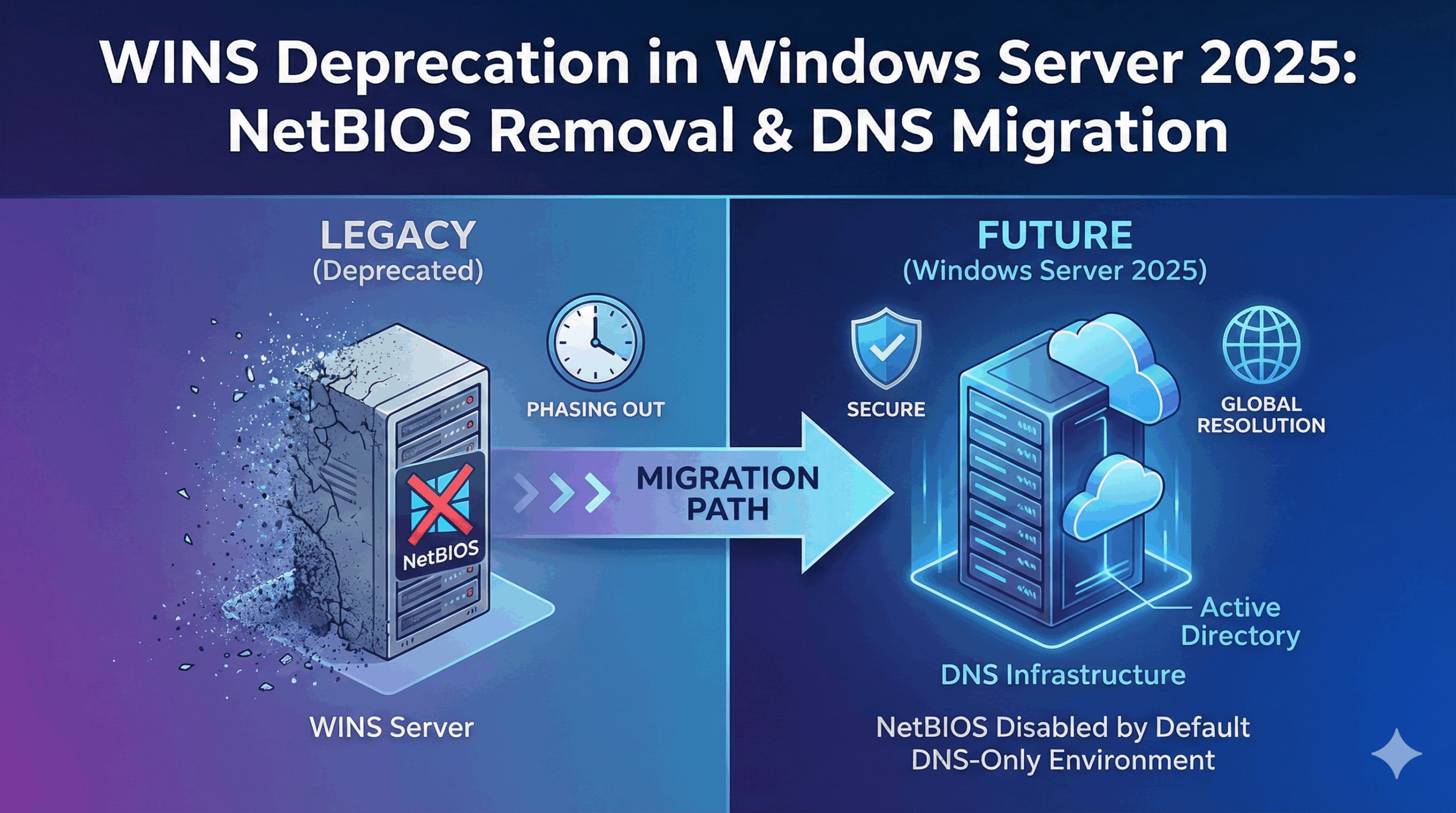 WINS Deprecation in Windows Server 2025: NetBIOS Removal & DNS Migration